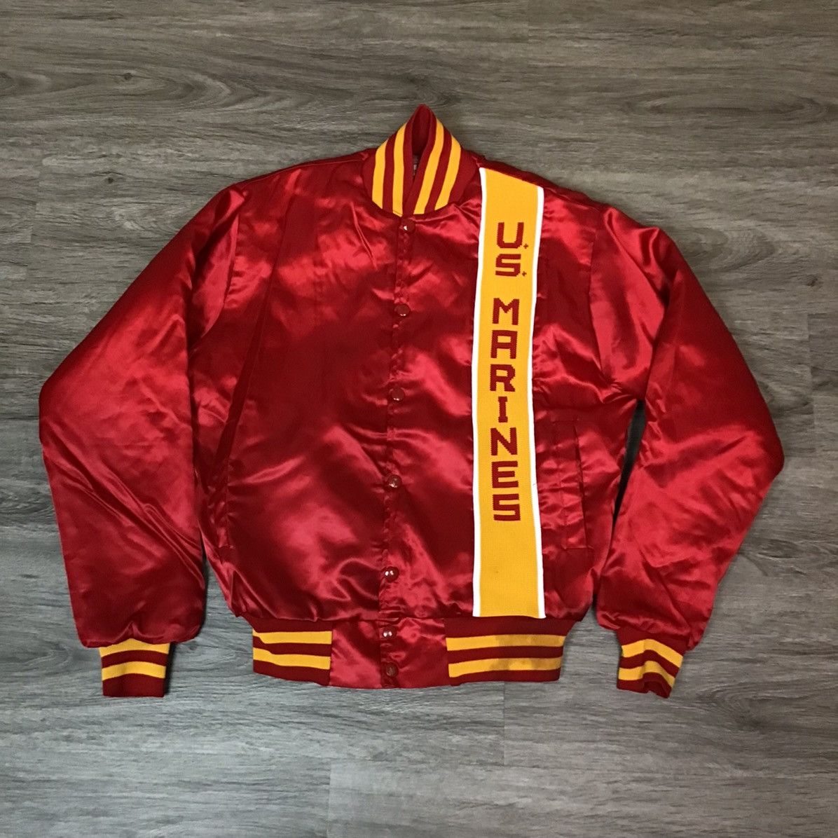 Military × Vintage Vintage 80s Marines Satin Bomber Jacket Military Red ...