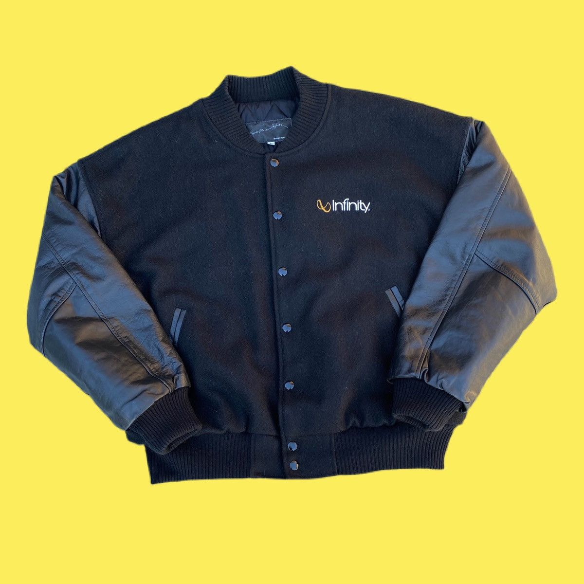 Vintage Vintage 90’s Infinity Speakers Black Varsity Leather Jacket ...