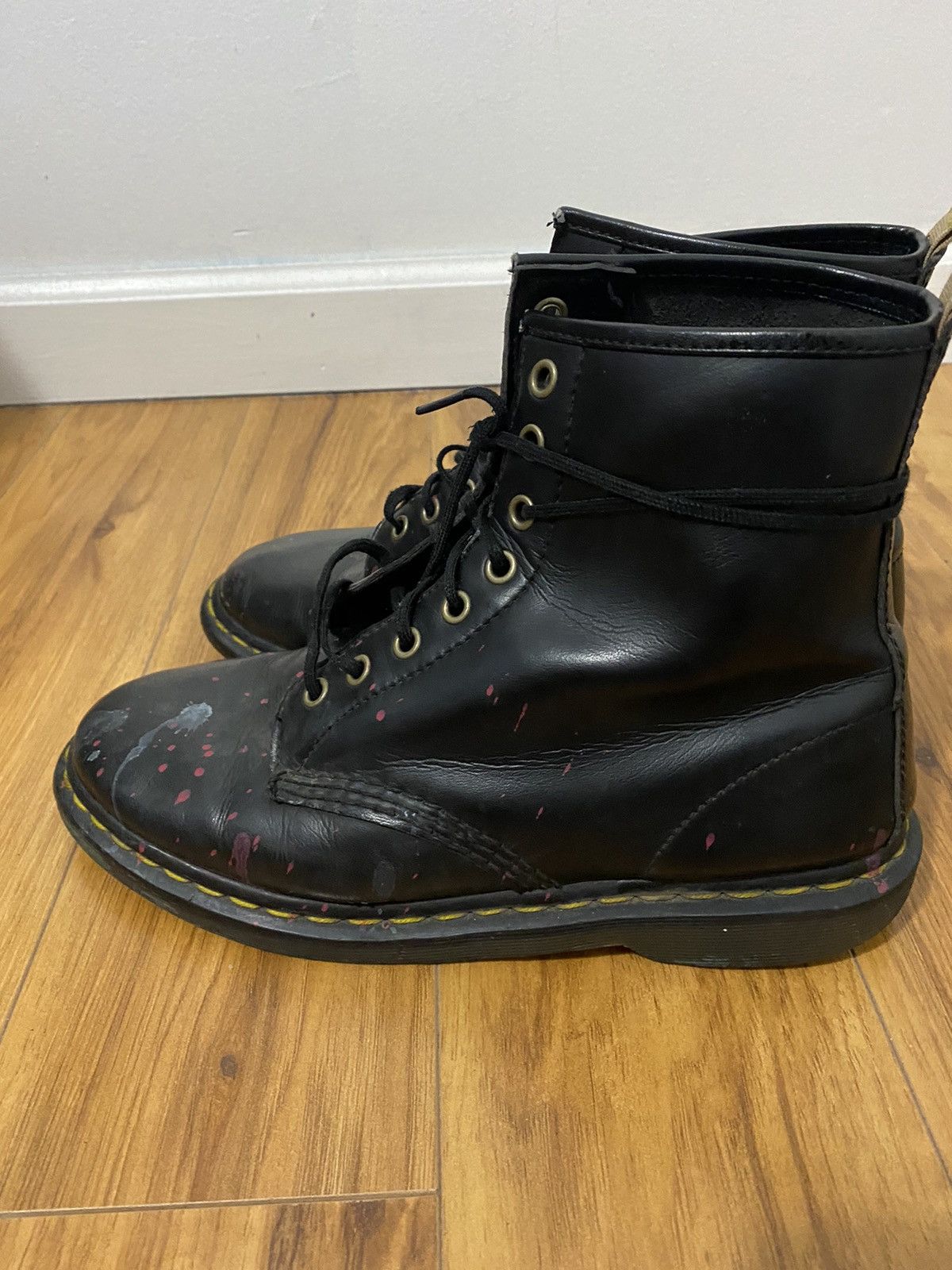Dr. Martens × Vintage VTG Doc marten combat boot paint splatter | Grailed