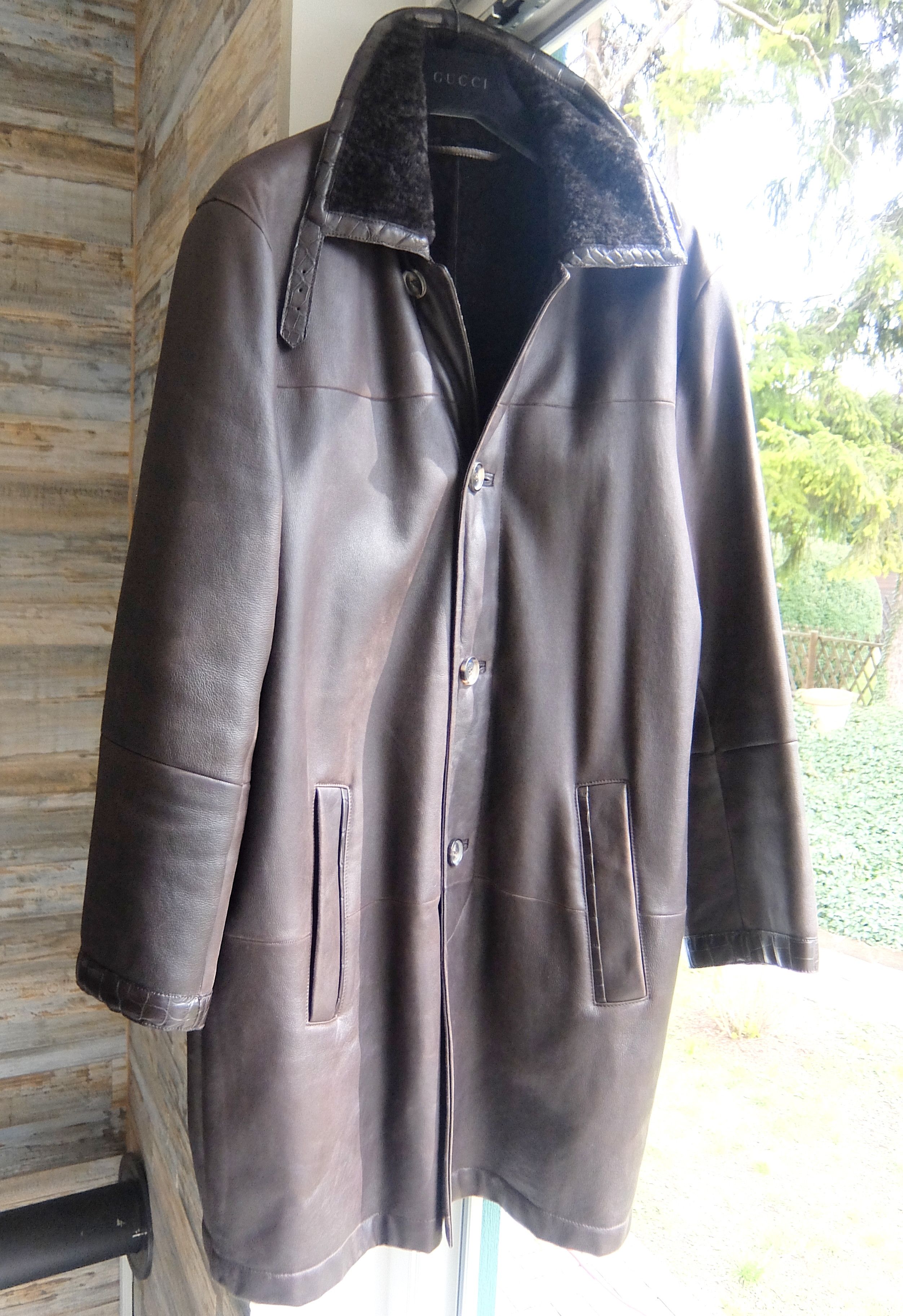 Brioni Brioni Coat 50 brown fur sherling croco crocodile leather | Grailed