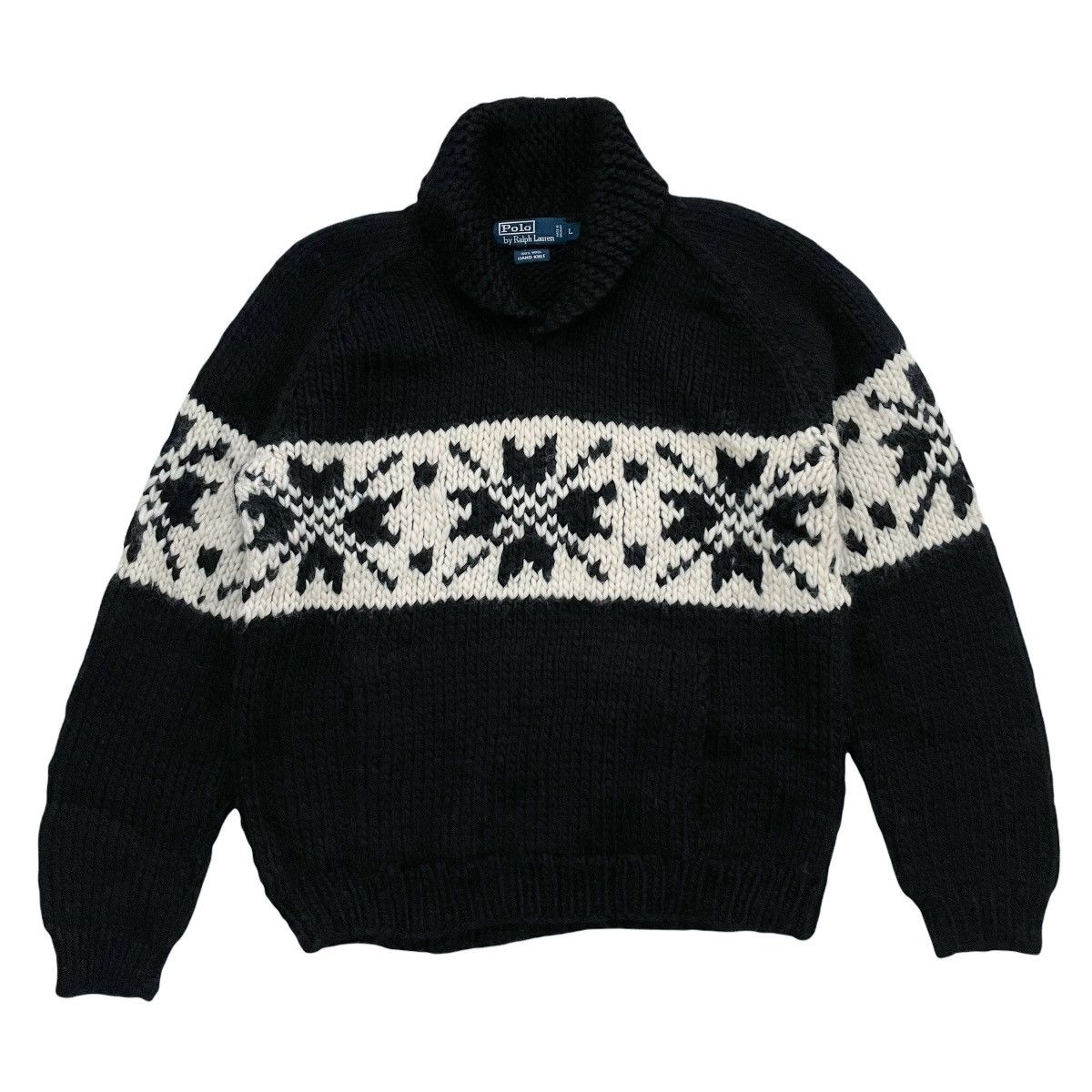 Ralph Lauren VTG Ralph Lauren Hand Knit Heavy Wool Shaw Sweater Large ...