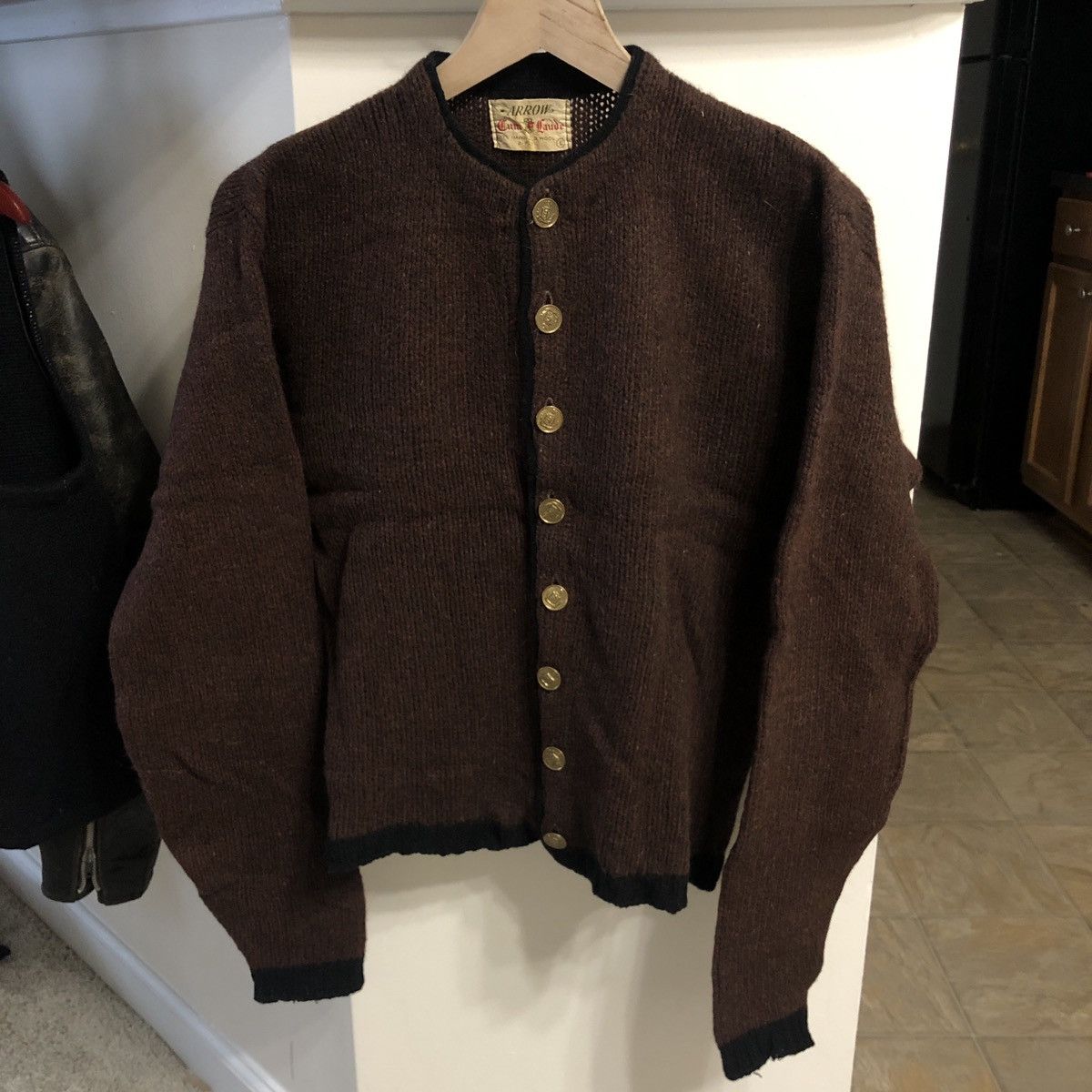 Arrow 60s Brown Knit Mohair Wool Arrow 2-PL Cardigan Sweater Large ...