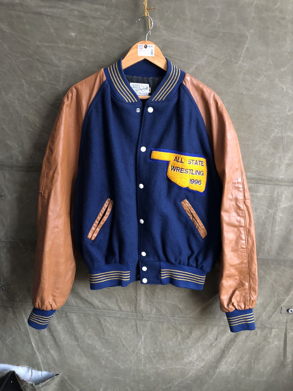 Vintage 90s wrestling Black Larry Letterman Jacket Made in USA | Grailed