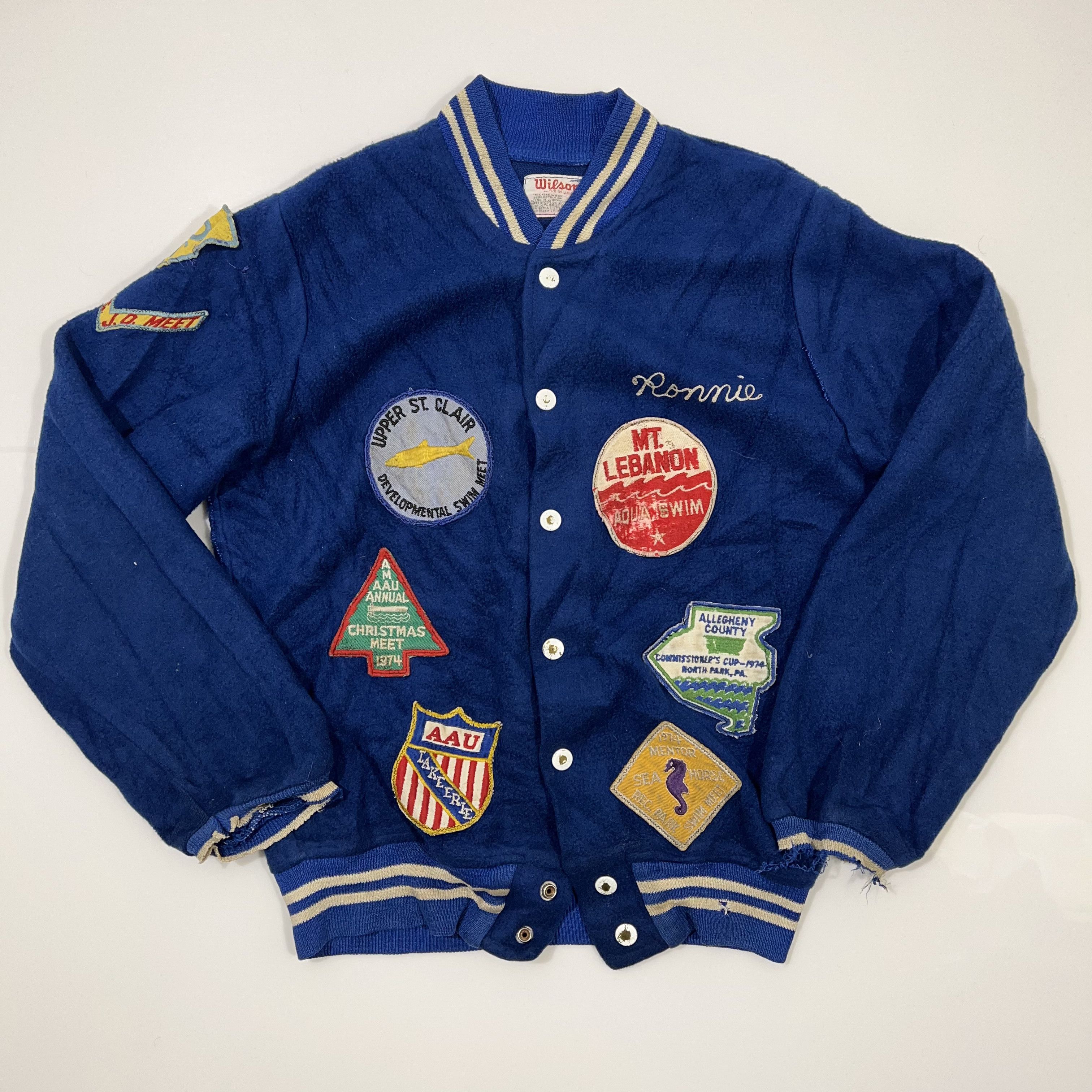 Vintage × Wilson Vintage 70's Wilson Patches Fleece Varisty Jacket ...