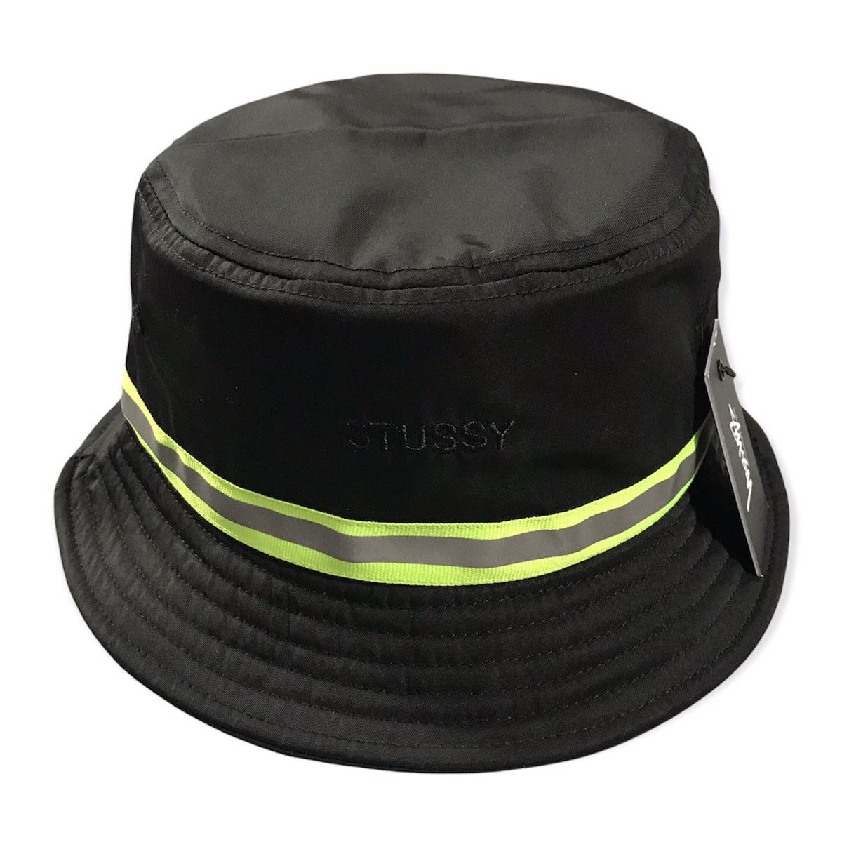 Streetwear × Stussy Stussy Reflective Tape Bucket Hat Black / sz L/XL ...