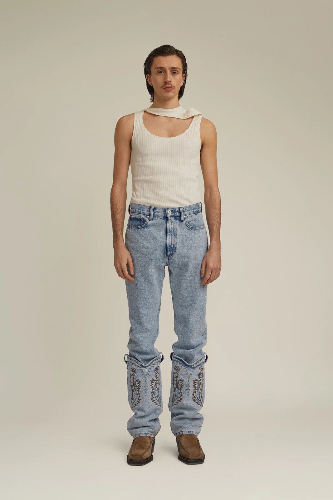 Y/Project y/project cowboy cuff ice blue jeans | Grailed