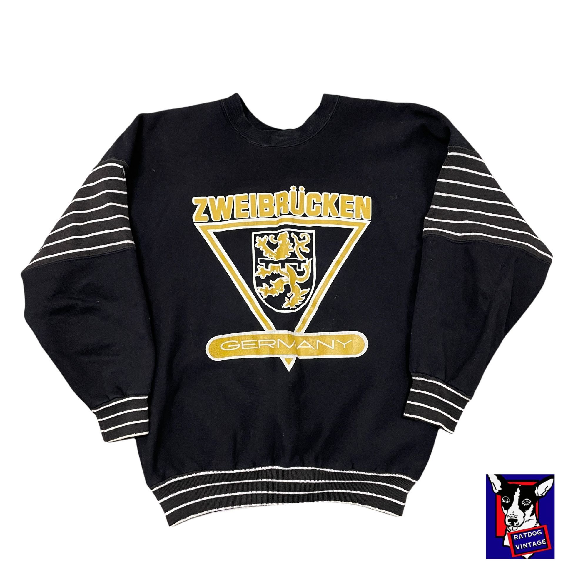 Vintage 80s Jostens Black/Gold Striped Germany Pullover Crewneck | Grailed