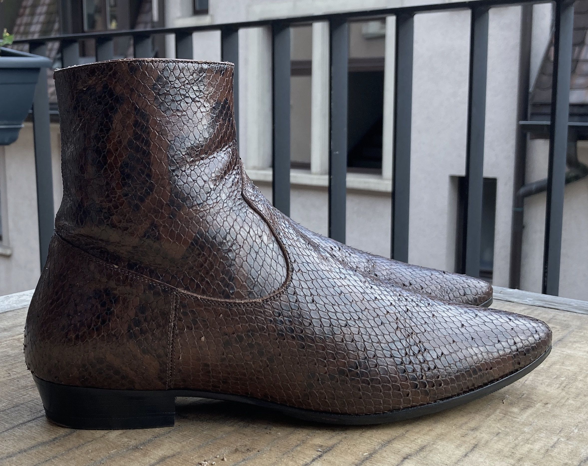 Hedi Slimane × Saint Laurent Paris FW16 Devon Python Cognac Boots | Grailed