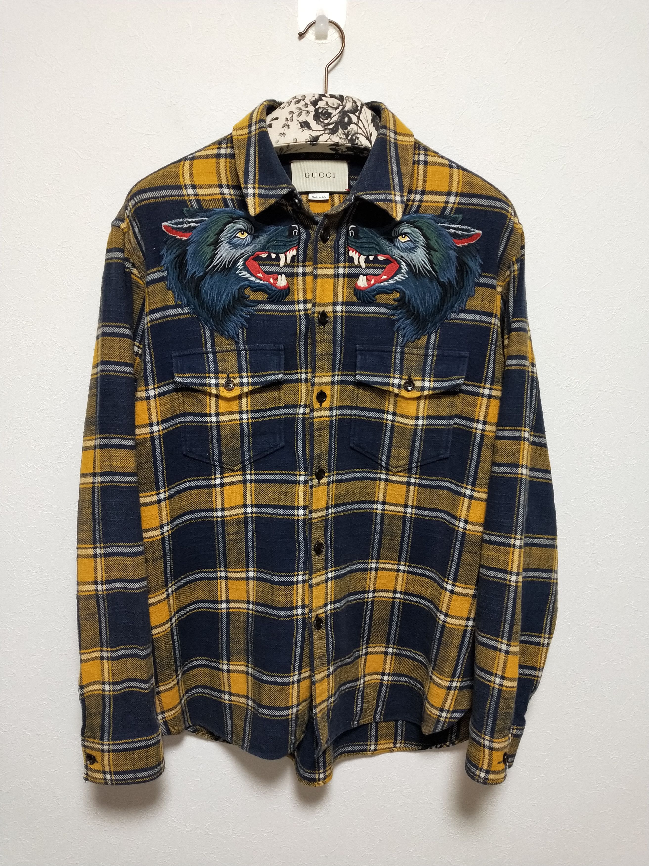 Gucci Wolf Embroidered Flannel Shirt | Grailed