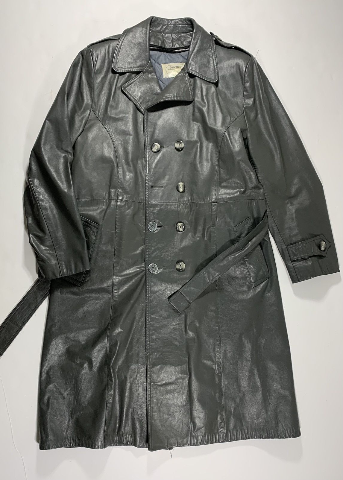 Vintage Vintage Belted Gray Leather Trench Coat (Flasher Jacket) | Grailed