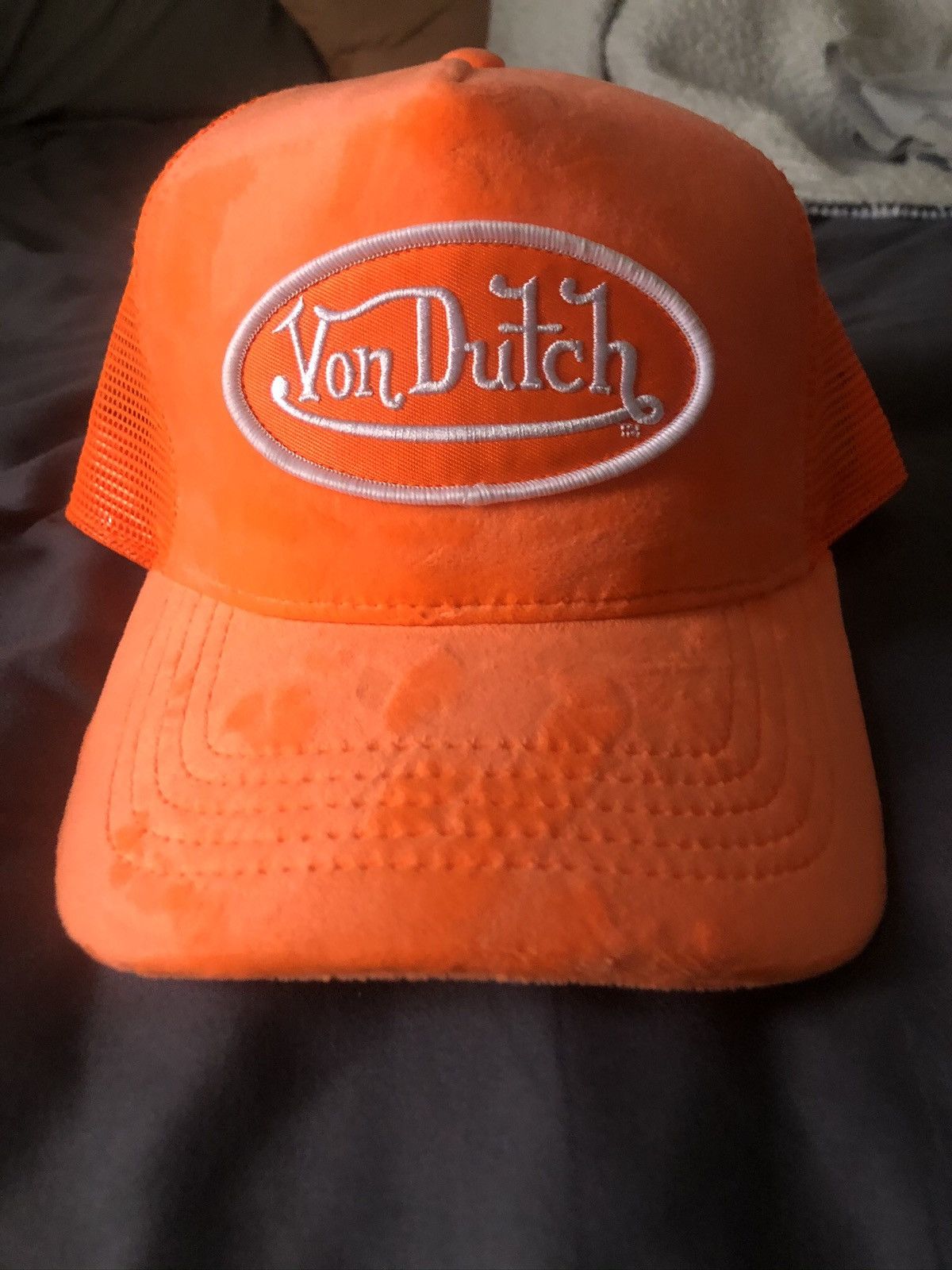 Von Dutch Neon Orange Velvet Von Dutch Trucker | Grailed