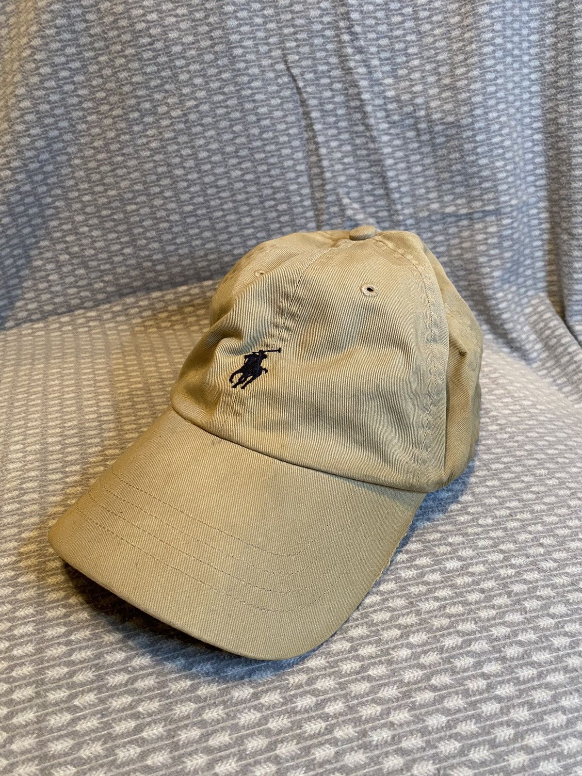 Polo Ralph Lauren VTG POLO Ralph Lauren Tan Dad Hat Strapback Navy Pony ...