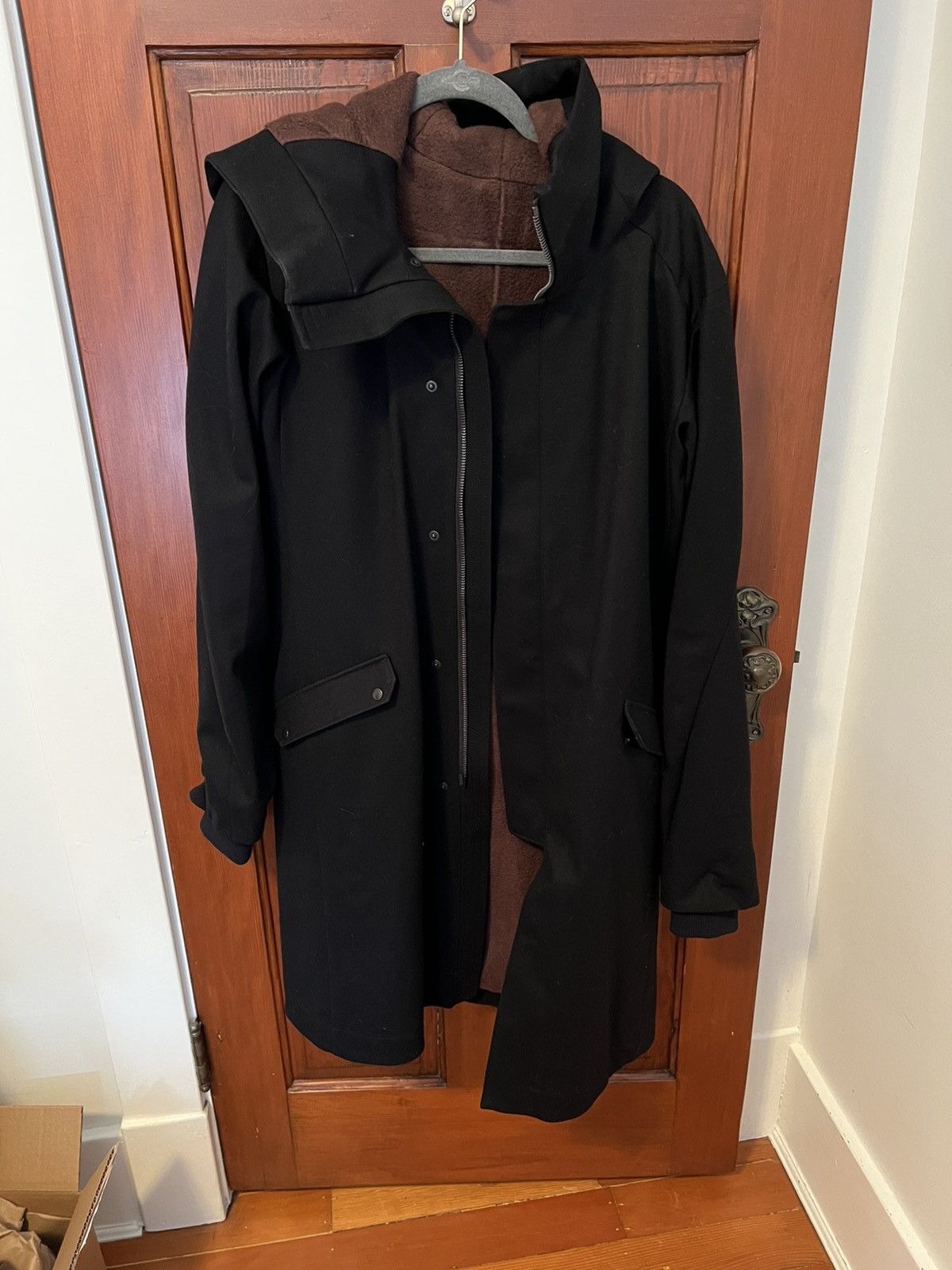 Devoa Black Devoa shearling parka trench coat | Grailed