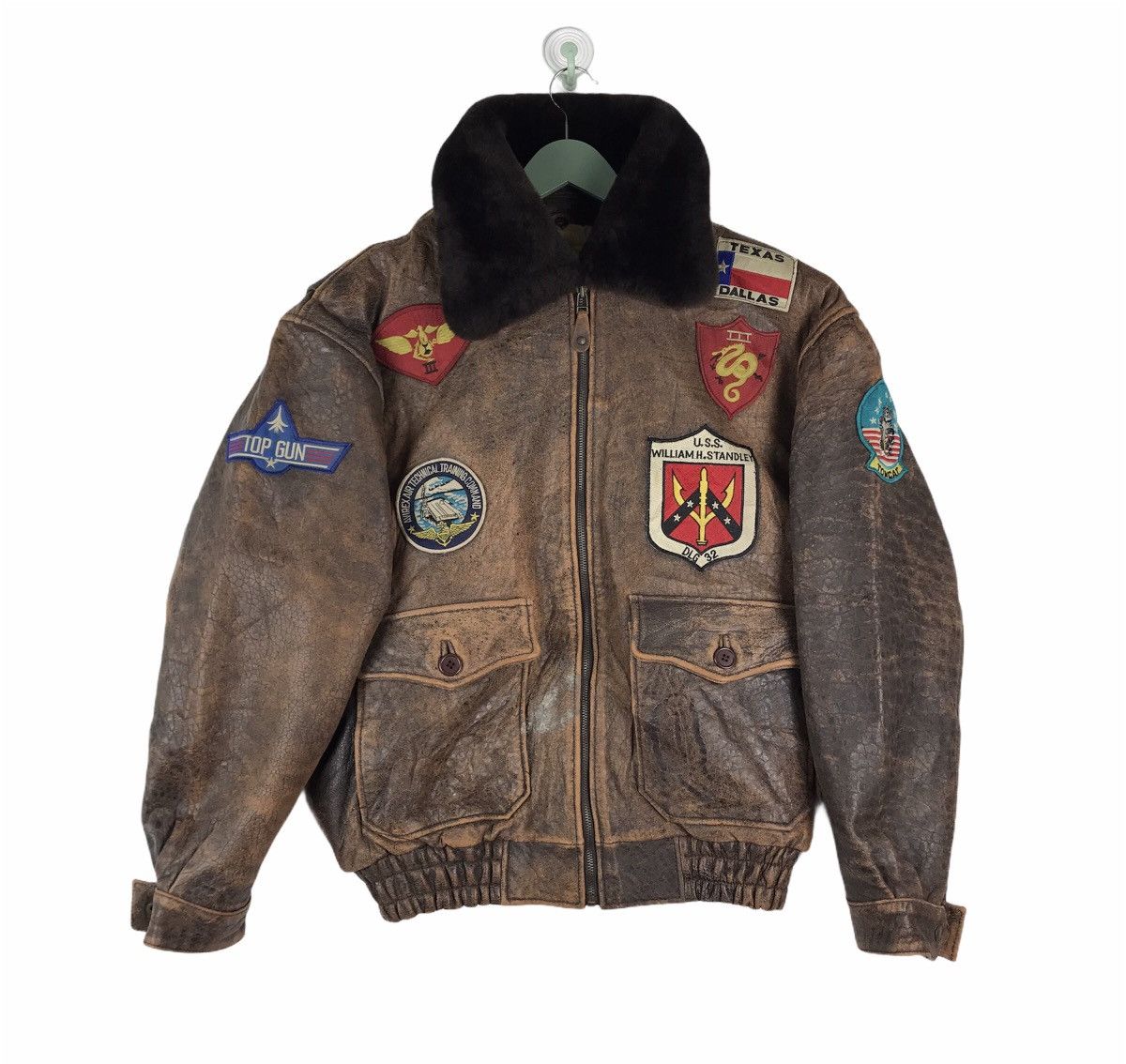 Leather Jacket × Us Air Force Vtg 90s reproduce G-1 us navy handmade patch flight jacket | Grailed