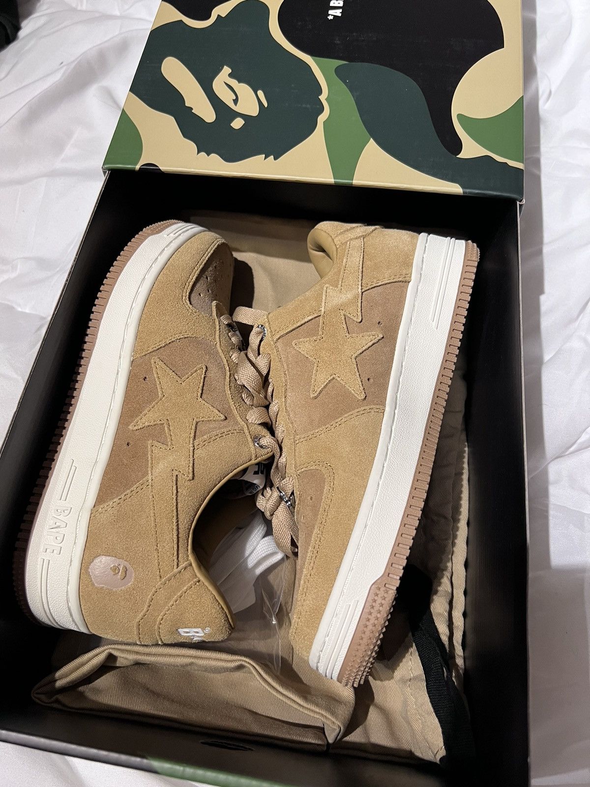 Bape Beige Bapestas | Grailed