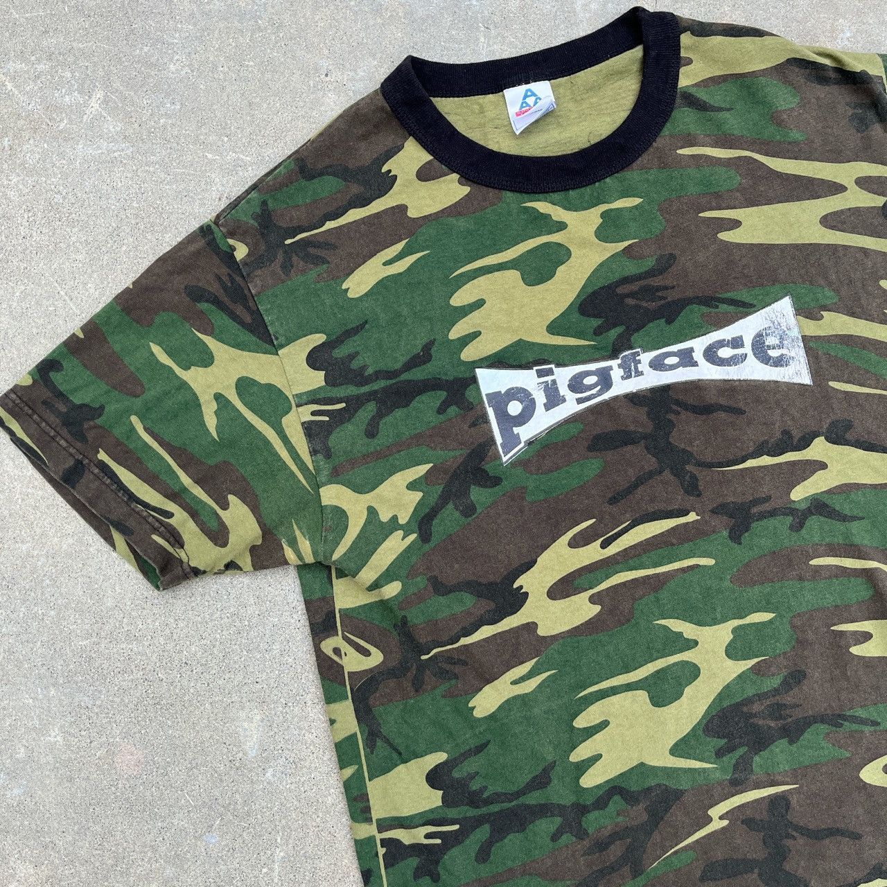 Vintage Late 90s Pigface spell out rock camo t shirt | Grailed