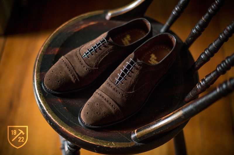 Allen Edmonds Strand in Brown Suede Brogue Cap-Toe Oxford Dress Shoes ...