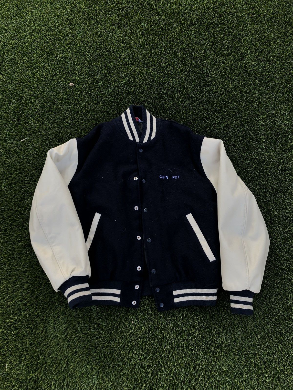 Vintage Vintage Letterman Jacket Navy w/ Tan Leather | Grailed