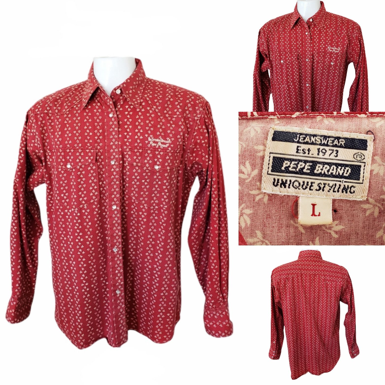 Vintage VTG 90s International Pepe Brand Jeans Wear Snap Button Red ...