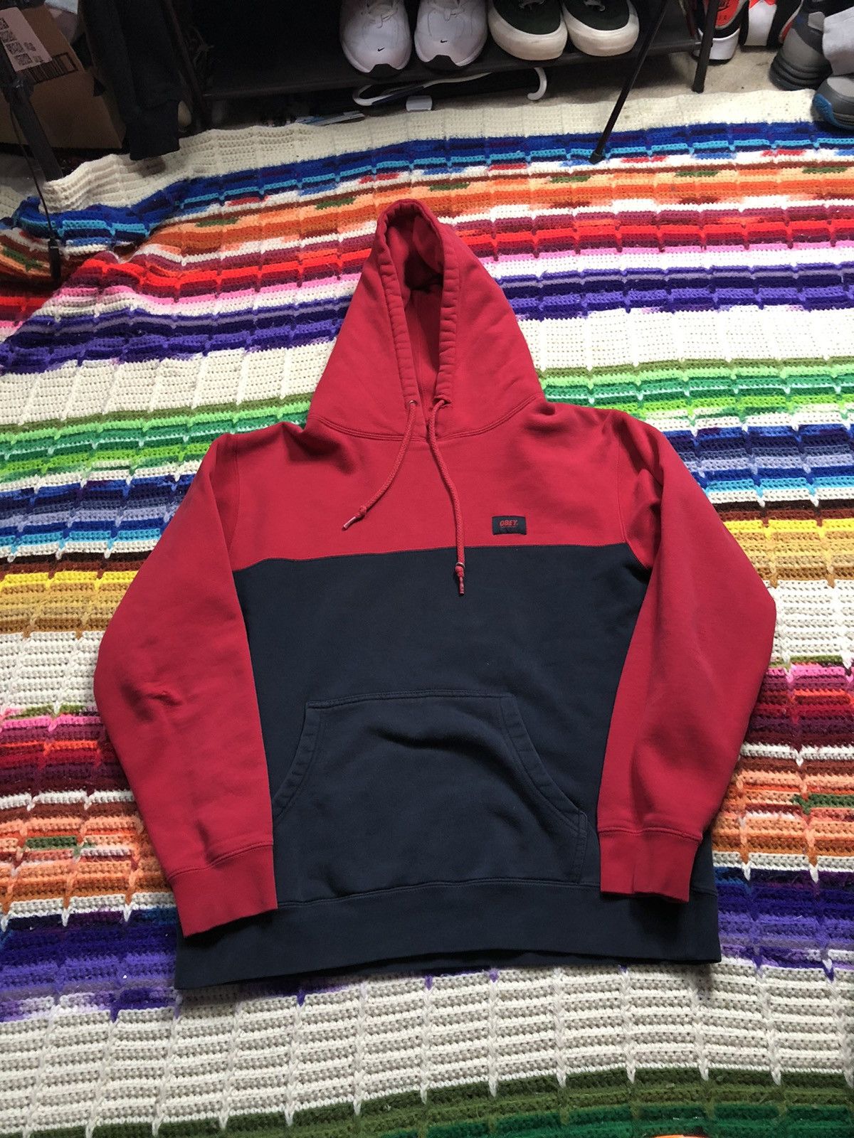 Vintage vintage obey spell out red and grey hoodie | Grailed