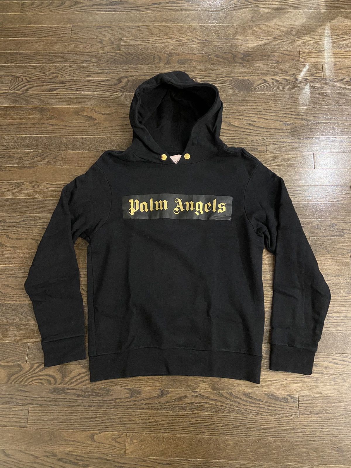 Palm Angels Palm Angels Box Logo Hoodie Black Gold Pullover | Grailed