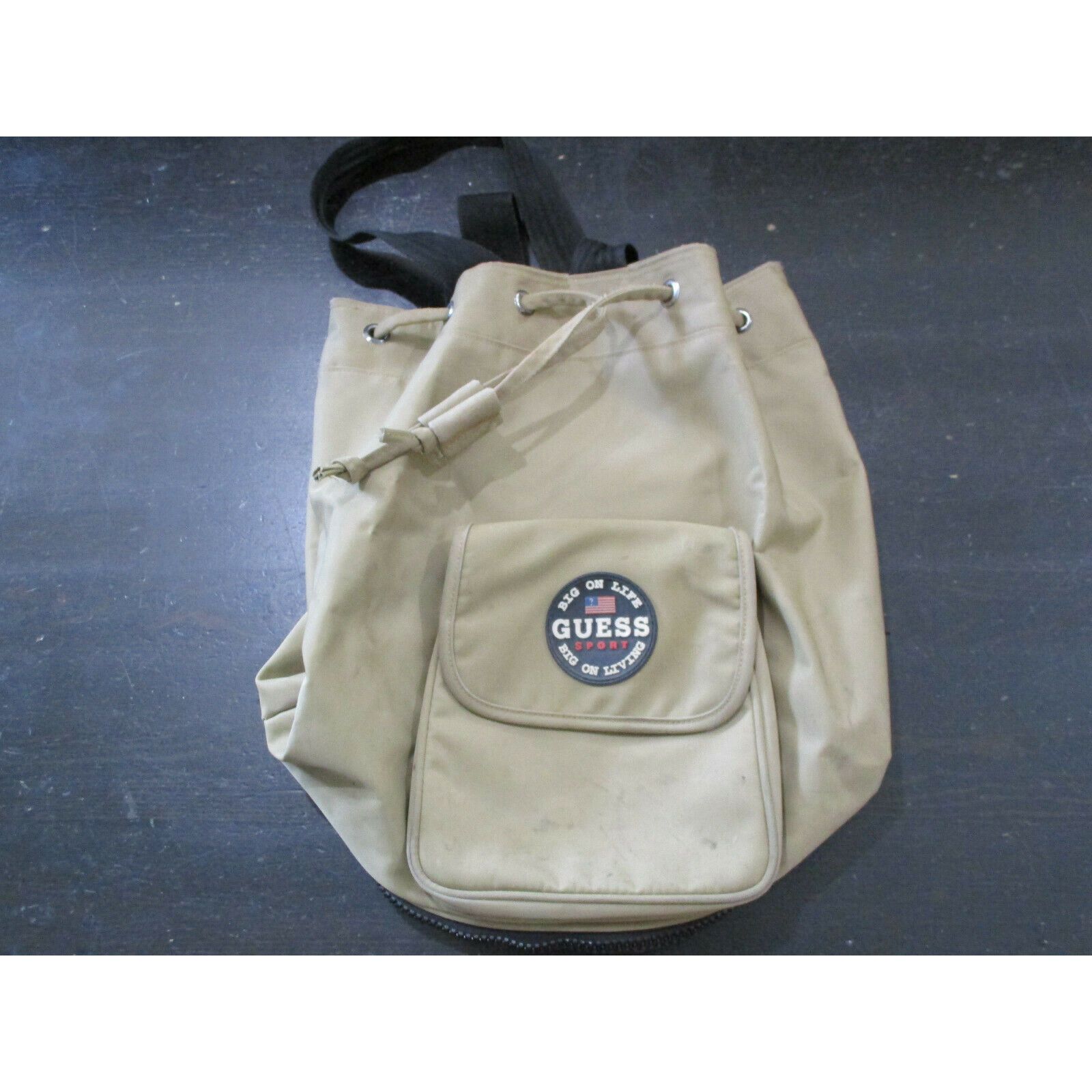 Guess VINTAGE Guess Bag Brown Black Napsack Backpack Bookbag Spell Out ...