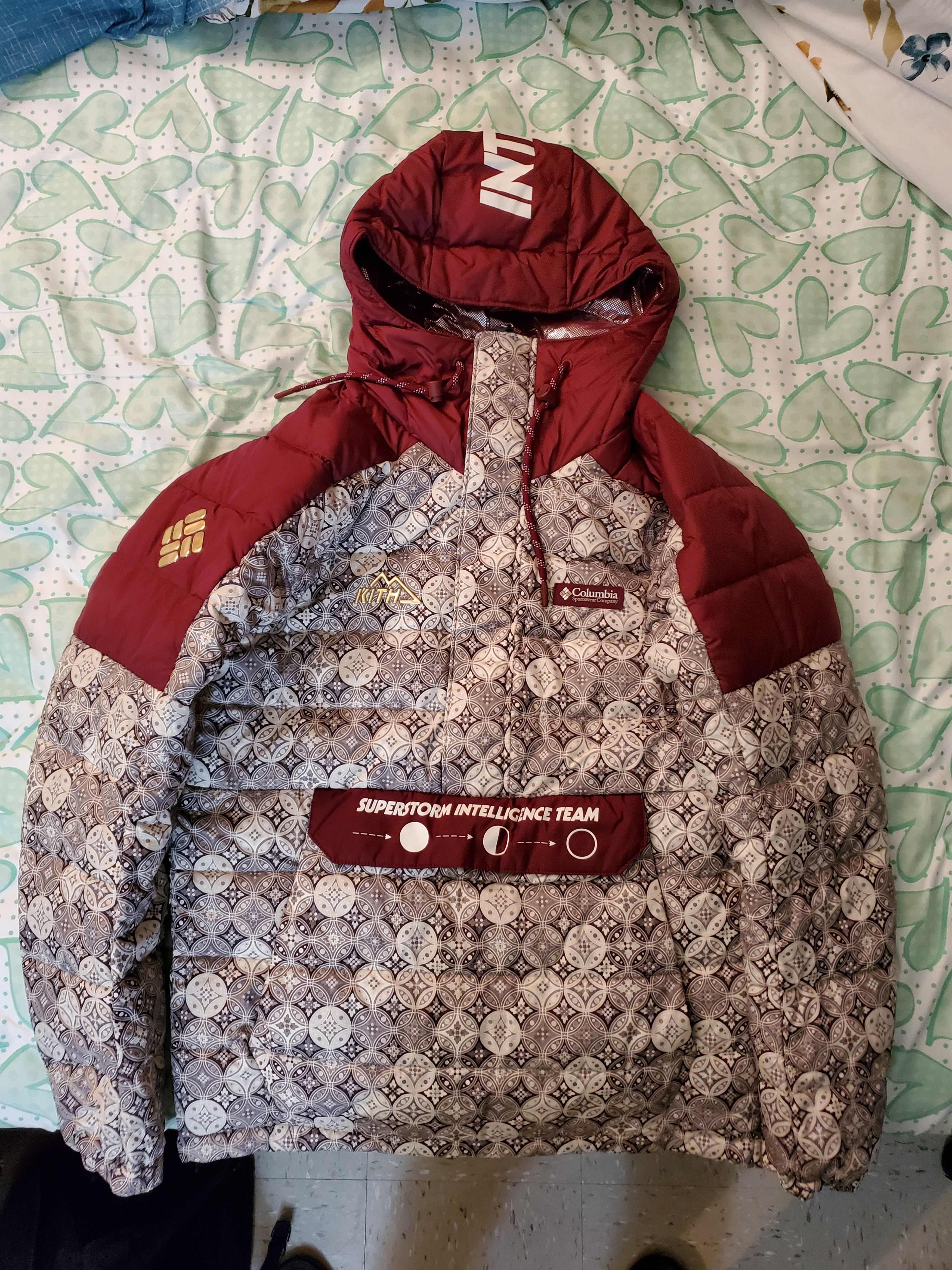 Kith Insulated Hoodie Jacket Fossil Red Kith x Columbia | Grailed