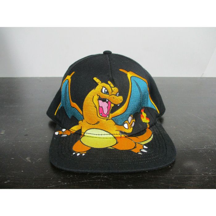 Pokemon VINTAGE Pokemon Hat Cap Snap Back Black Orange Charizard Adjustable Mens 90s | Grailed