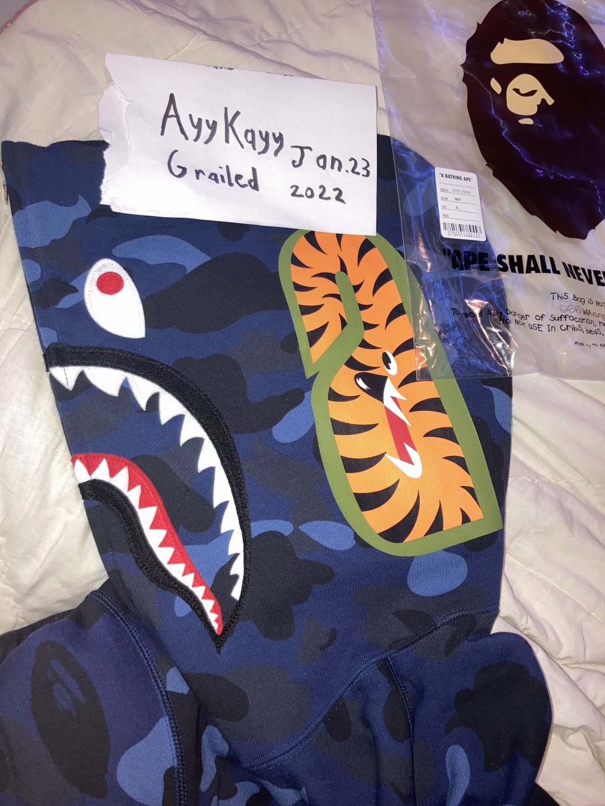 Bape Bape Navy blue camo shark full zip hoodie | Grailed