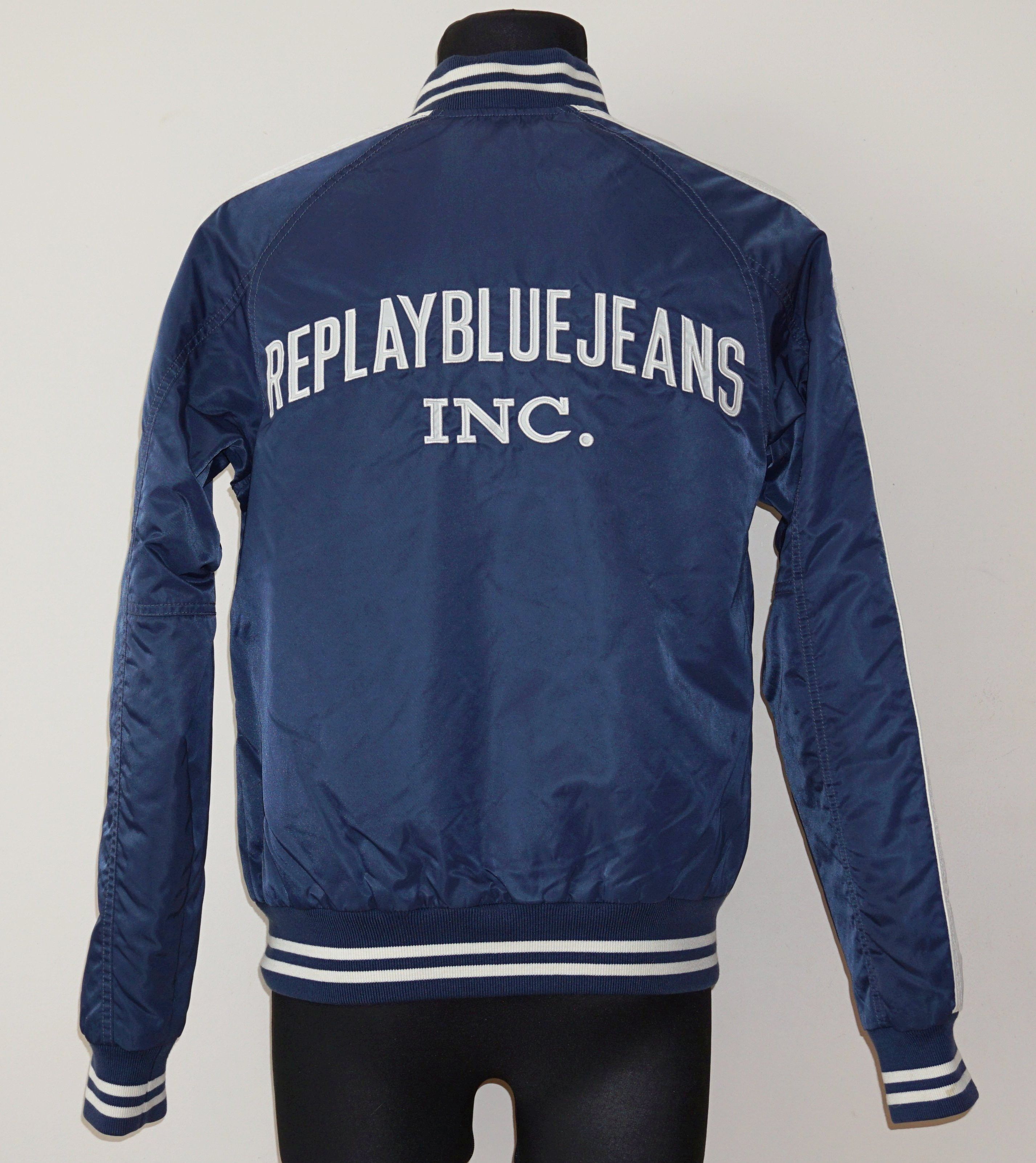 Replay Replay Blue Jeans Blue Satin Bomber Varsity Jacket | Grailed