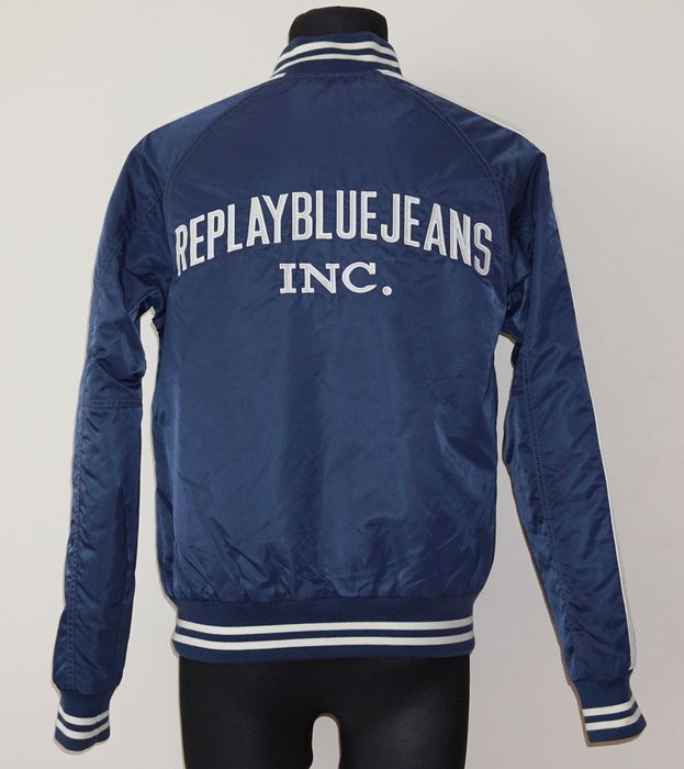 Replay Replay Blue Jeans Blue Satin Bomber Varsity Jacket | Grailed