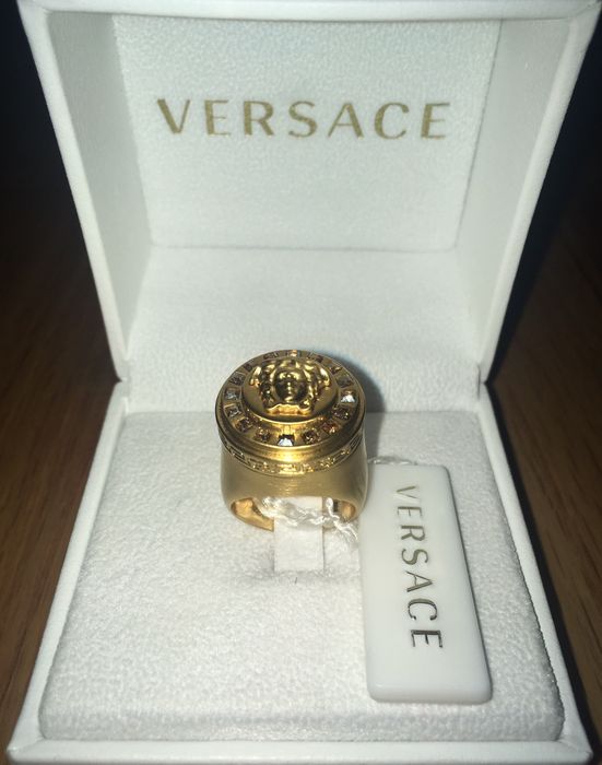 Versace Gold (w/Crystals) Versace Pinky Ring | Grailed
