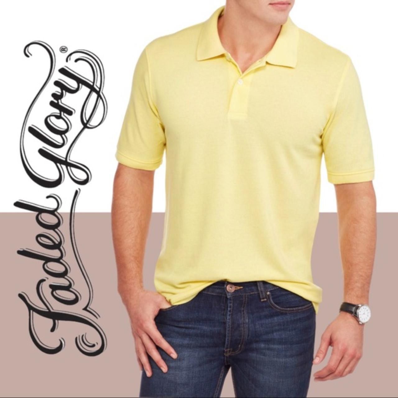 Faded Glory Faded Glory Short Sleeve Polo Cotton Blend Pale Yellow L ...