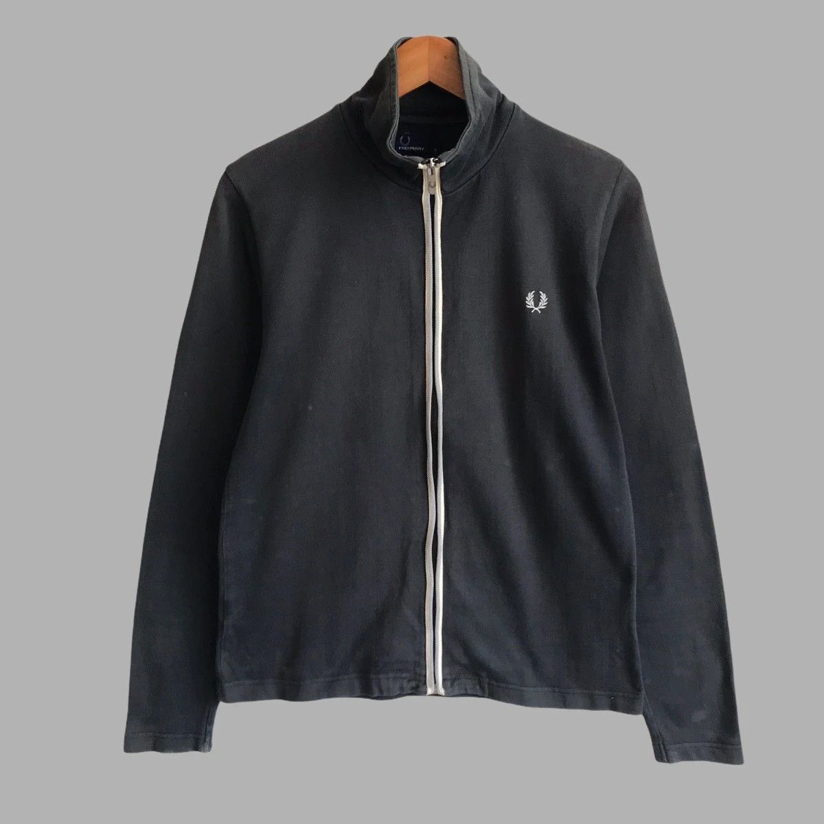 Fred Perry × Vintage Vintage Fred Perry Zipper Black Sunfaded Sweater ...