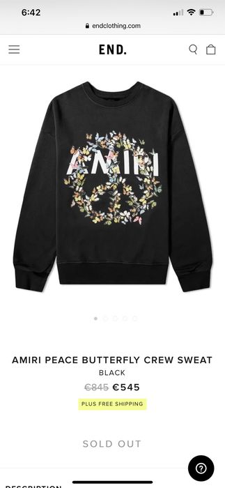 Amiri Amiri logo butterfly peace symbol crewneck size xl | Grailed