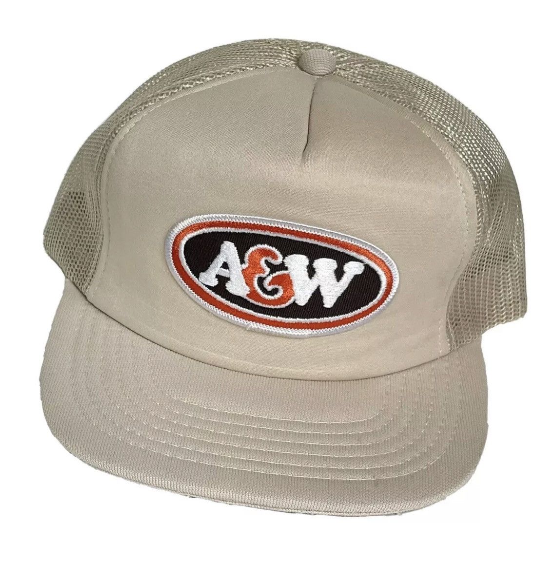 Vintage A&W Logo Beige Ball Cap Mesh Trucker Hat Snapback Root Beer ...