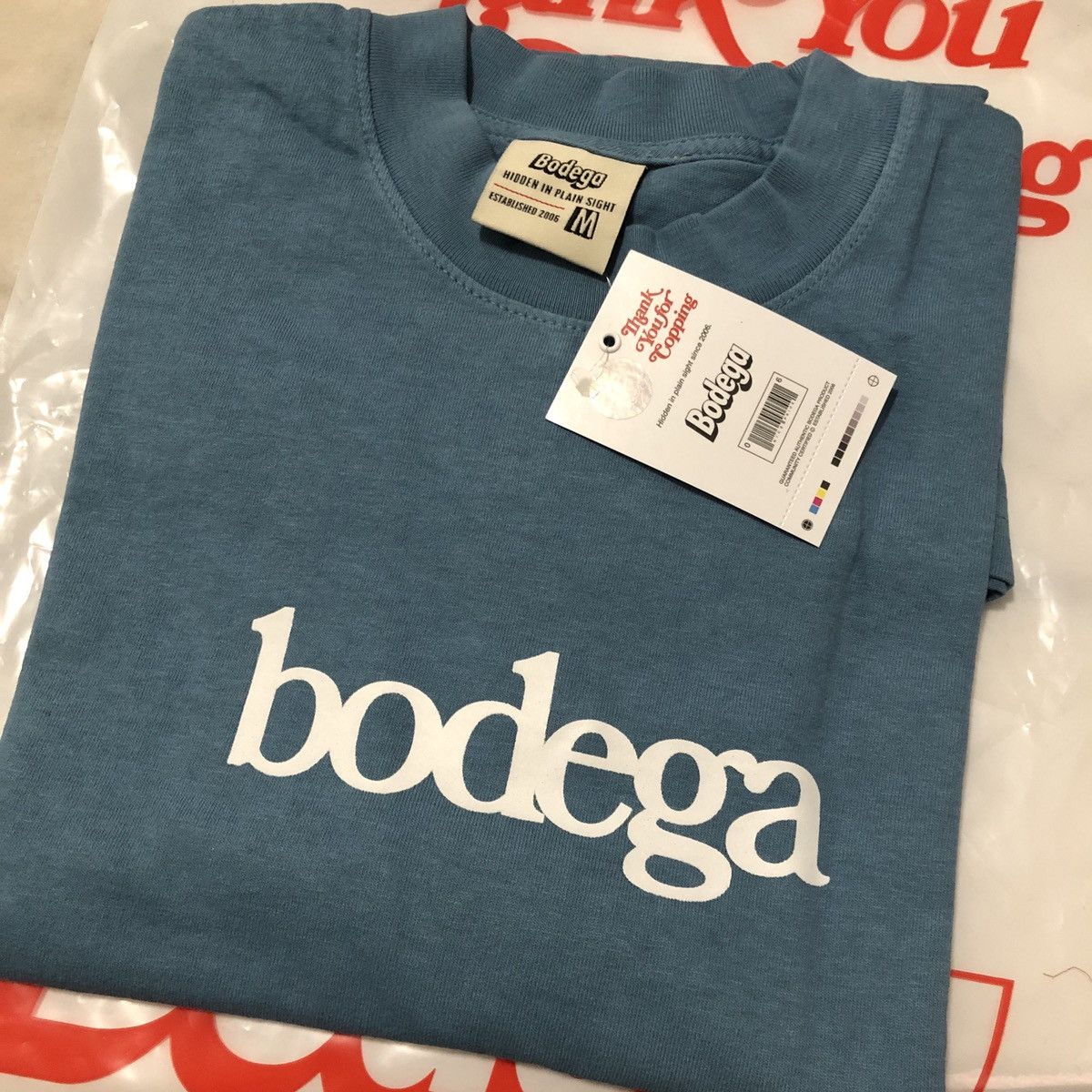 Bodega Bodega logo tee / sky blue / M size | Grailed
