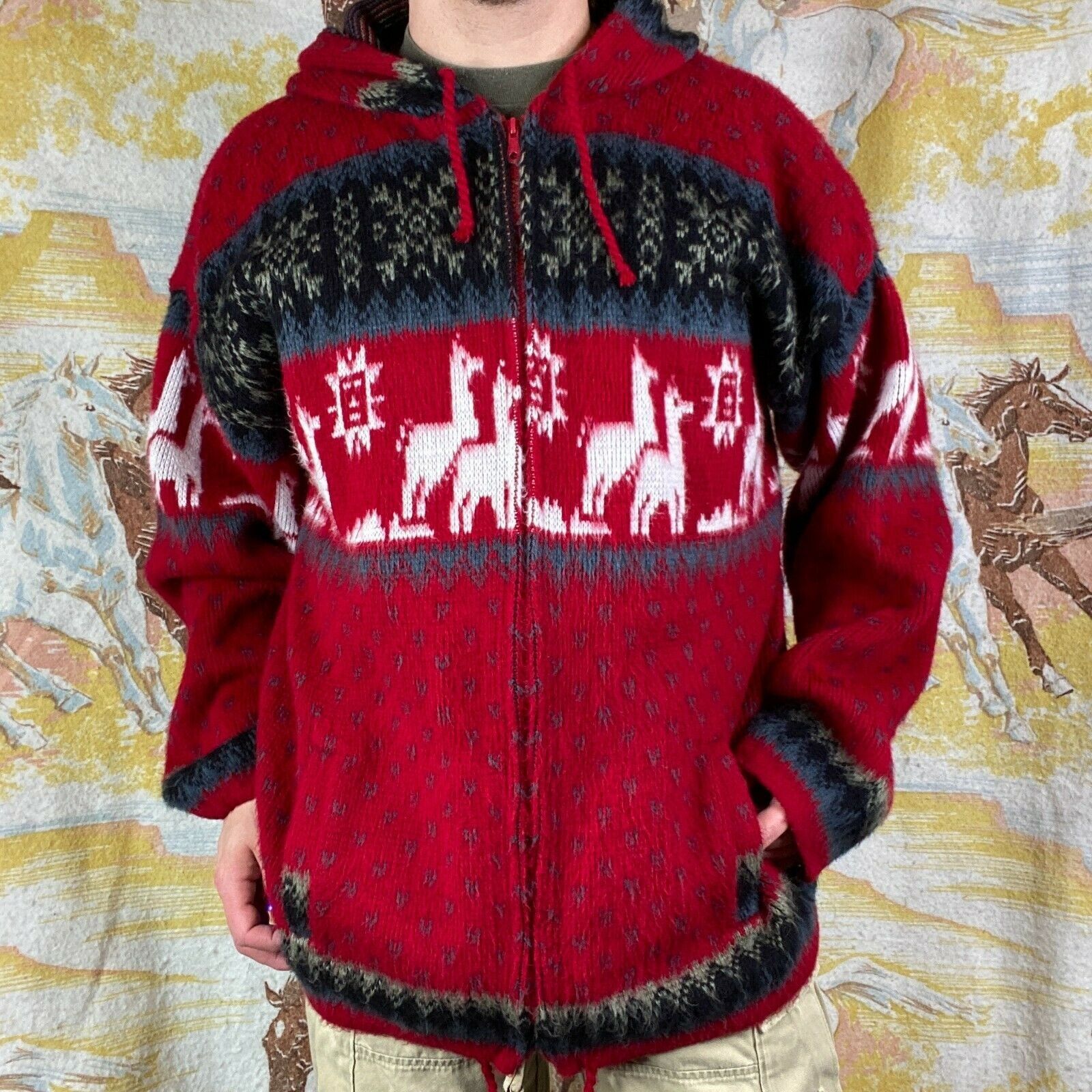 Vintage Tejidos Ruminahui Sweater Cardigan llamas alpacas Aztec | Grailed