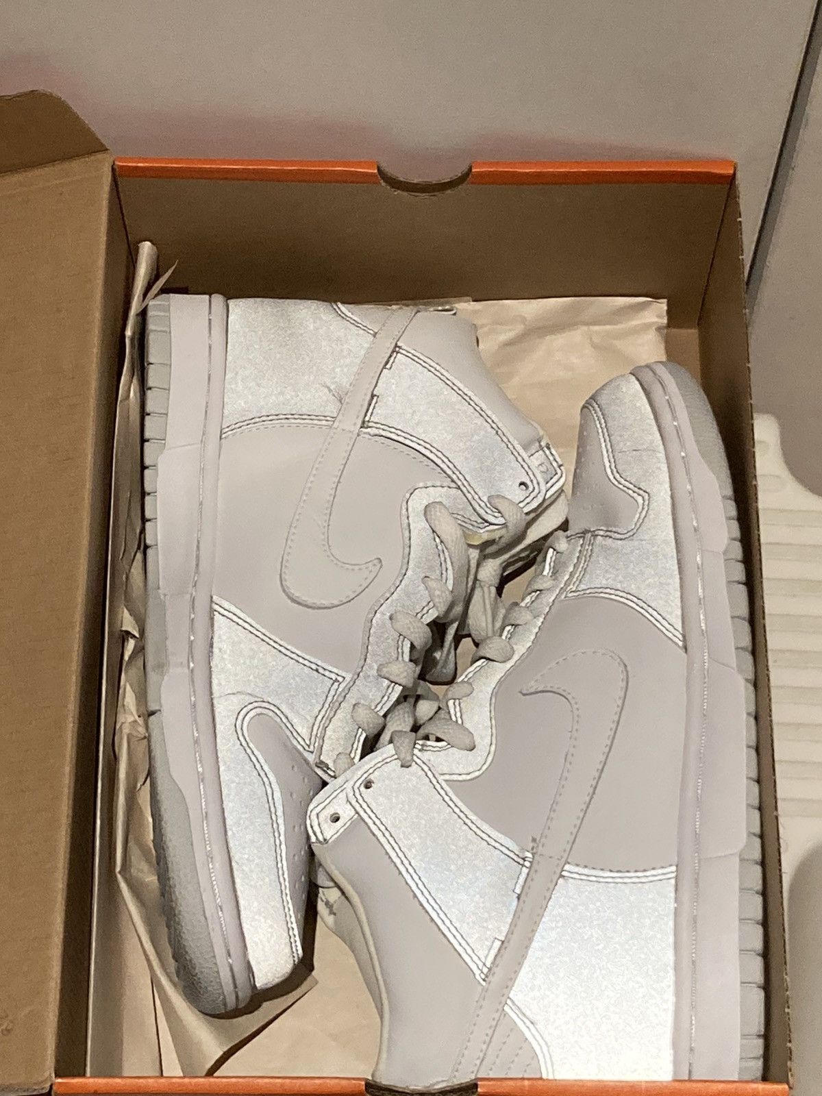 Nike Price FIRM Dunk 3M High White | Metallic Silver | Grailed