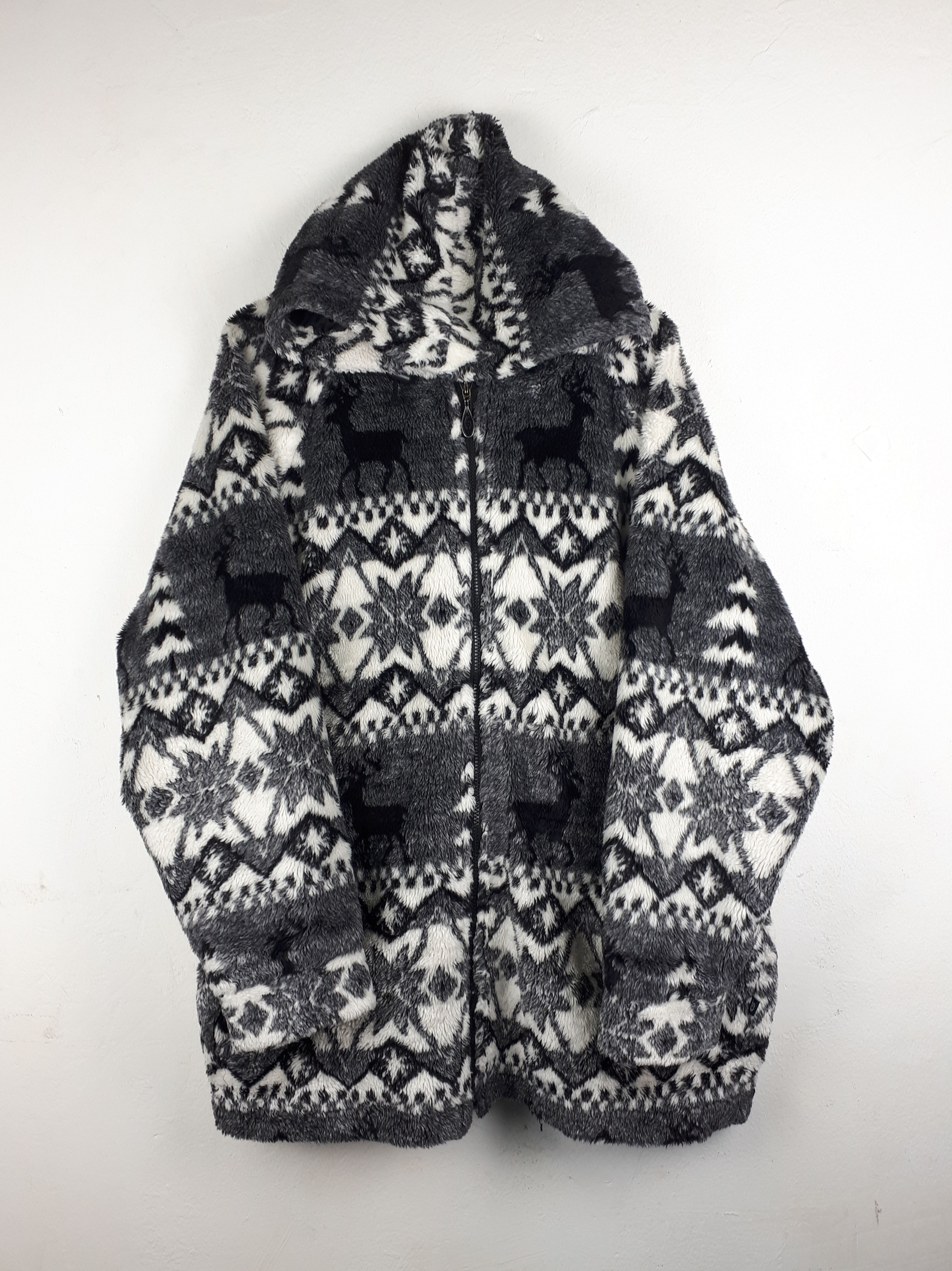 Navajo × Vintage Piko Navajo Wild Nature Deer Fleece Deep Pile Zip Up ...