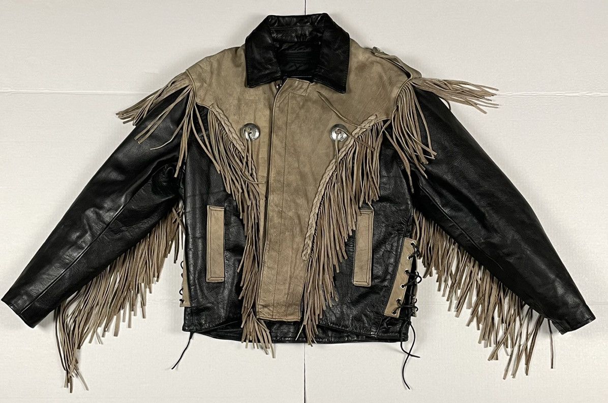 Leather Jacket × Vintage Vintage Unik Leather Motorcycle Jacket Fringed ...