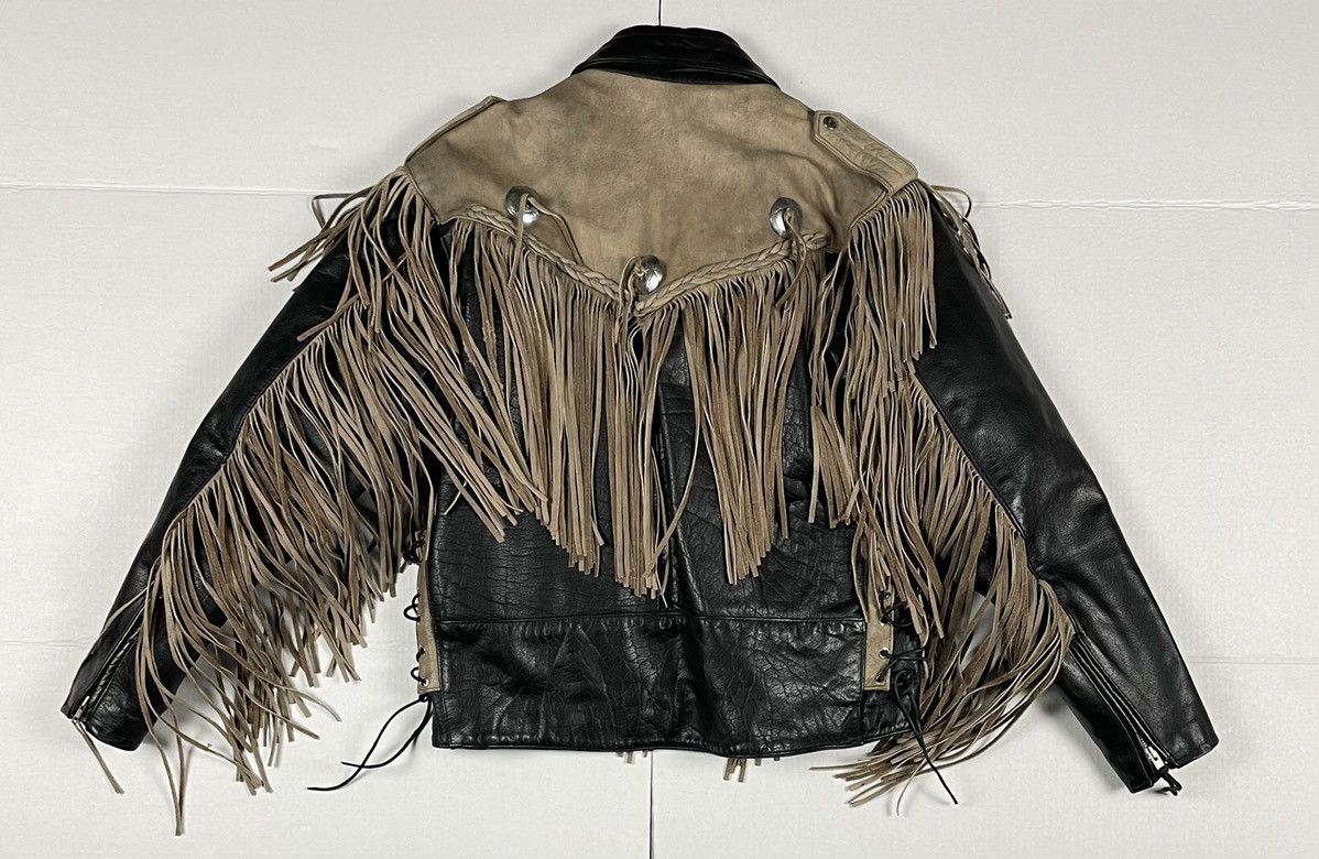 Leather Jacket × Vintage Vintage Unik Leather Motorcycle Jacket Fringed ...