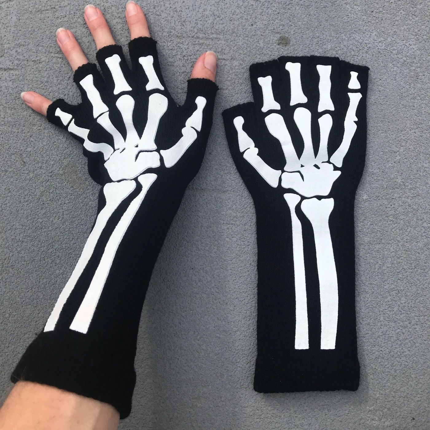 Other Mens Black Skeleton Fingerless Gloves White Bone Skull | Grailed