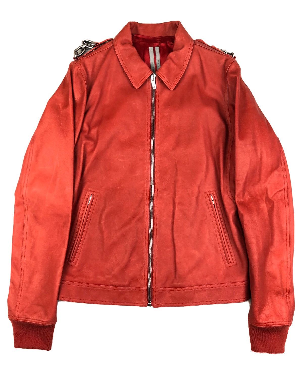 Rick Owens RELISTED New! Larry red Rotterdam jacket with chains | Grailed