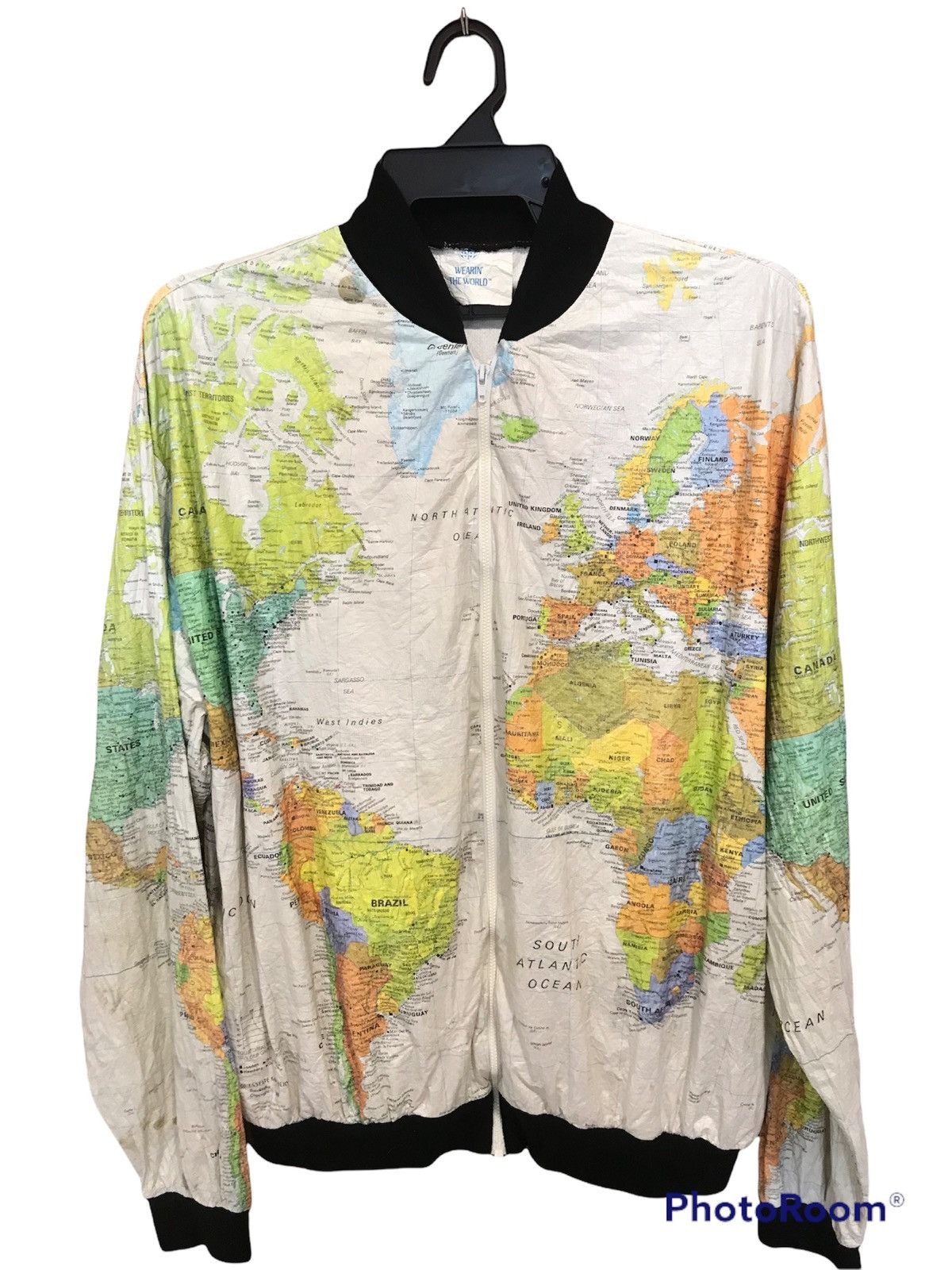 Vintage vintage 80s 90s world map jacket kurt cobain nirvana grunge ...
