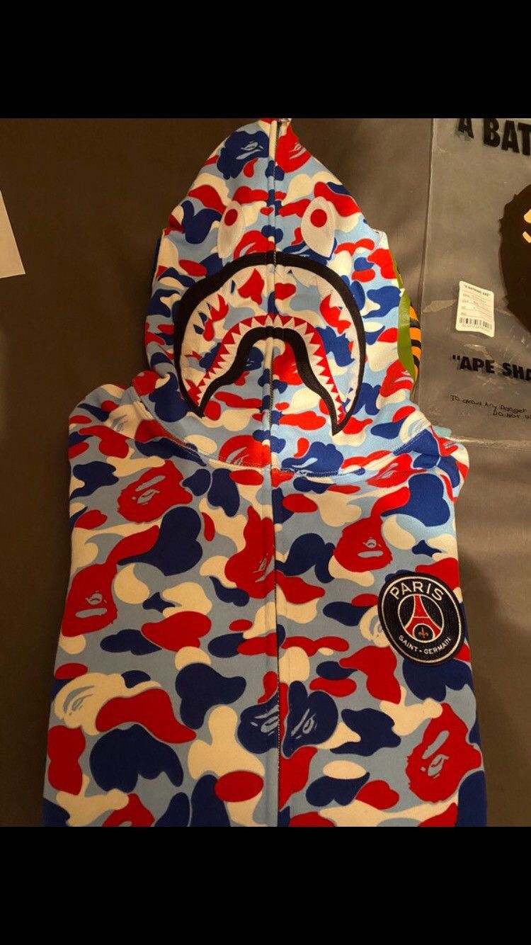 Bape Bape X PSG Hoodie full zip🔵🔴 | Grailed