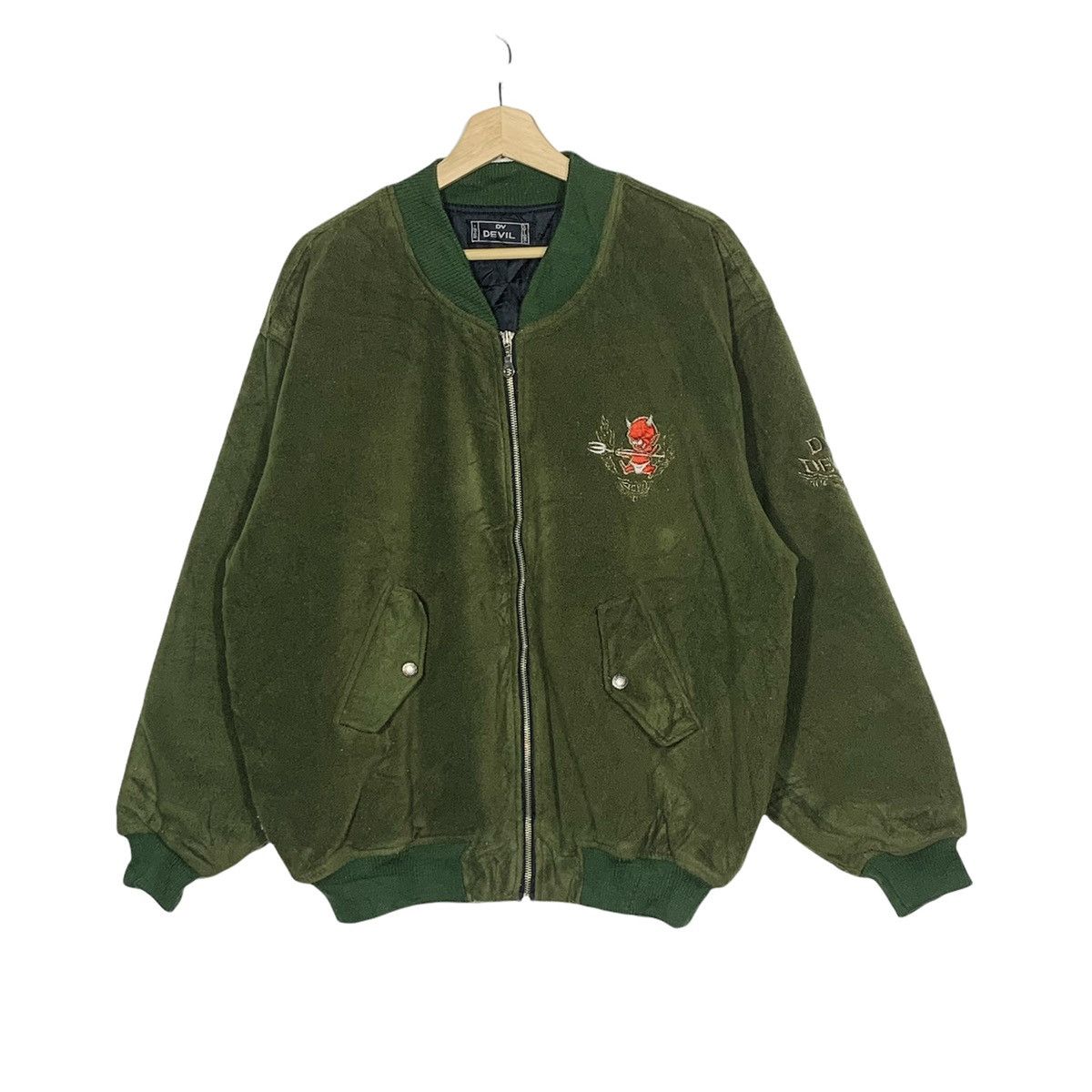 Vintage Devil bomber jacket big logo embroidered corduroy | Grailed