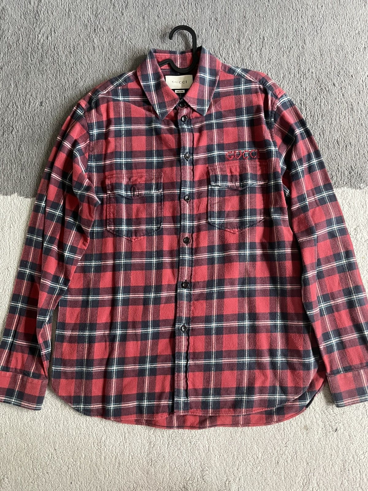 Gucci Red Plaid Paramount Embroided Shirt | Grailed