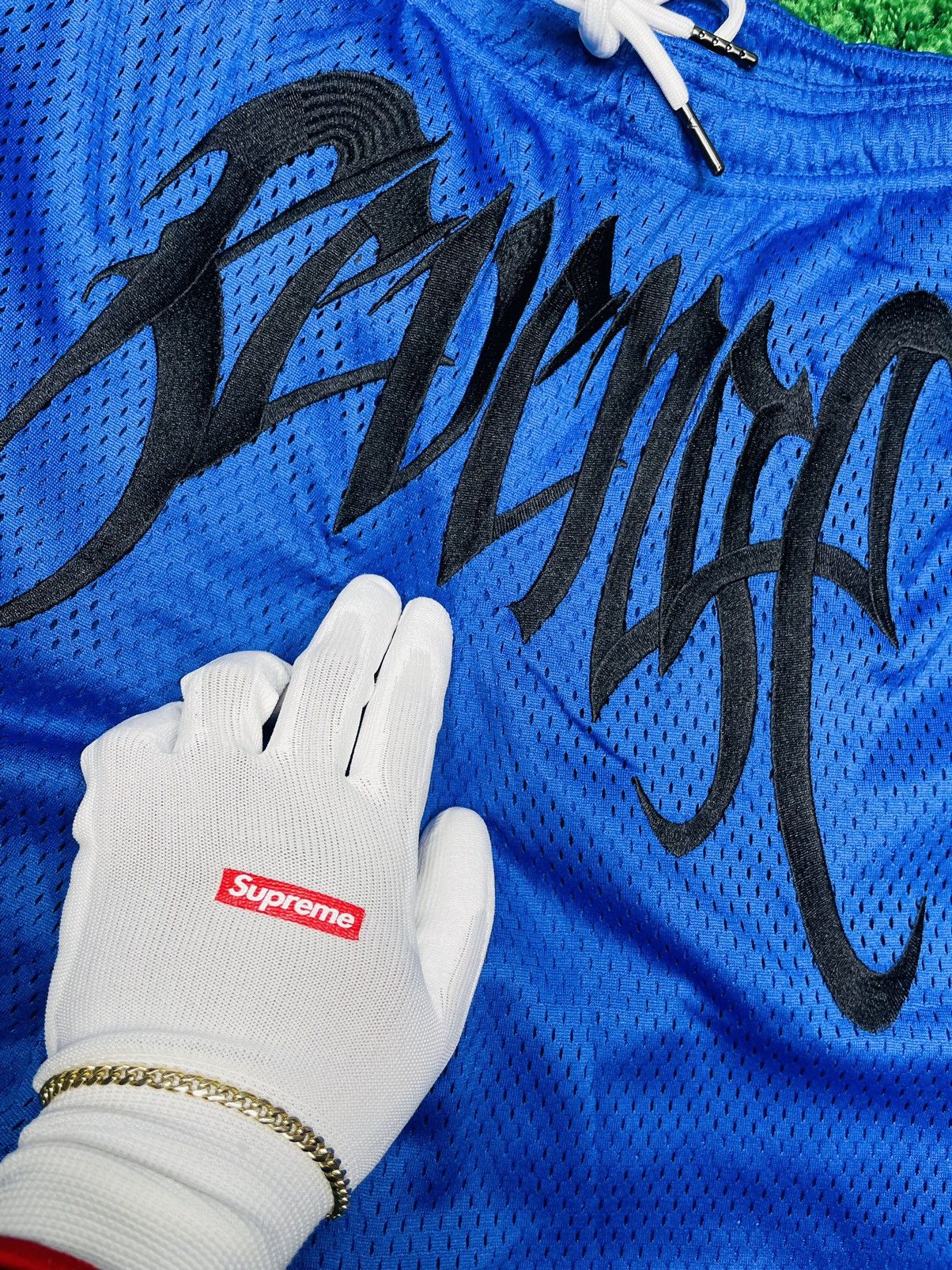 Revenge Revenge Blue Mesh Embroidered Shorts - M | Grailed