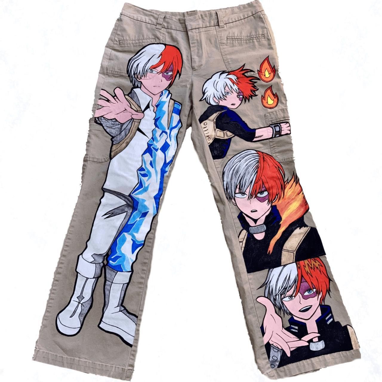Vintage My Hero Academia Todoroki Shoto Anime Painted Khaki Pants | Grailed